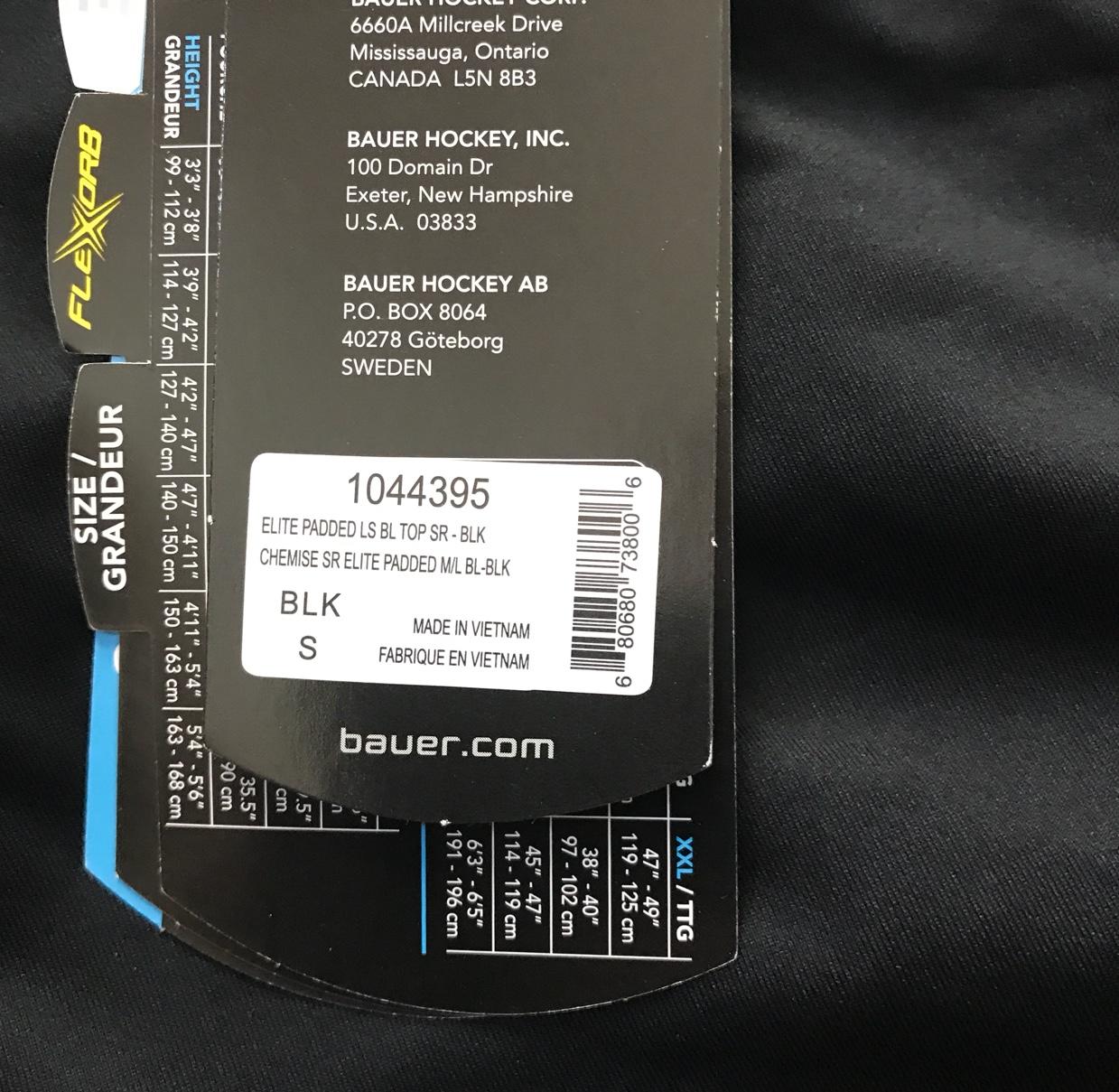 Brand New Bauer Elite Padded Base Layer Long Sleeve Shirt - Size Small ...