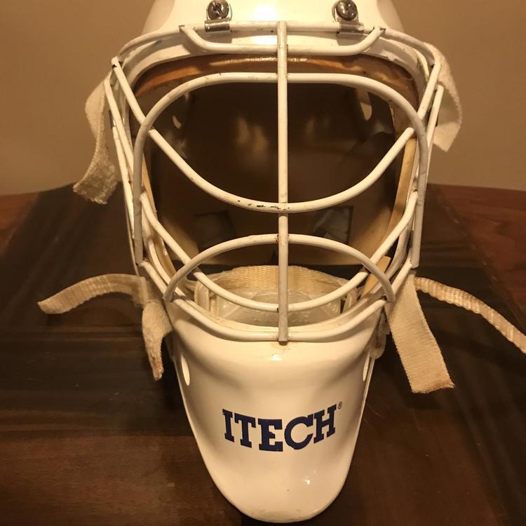 White Senior Itech Goalie Mask Pro Stock | SidelineSwap
