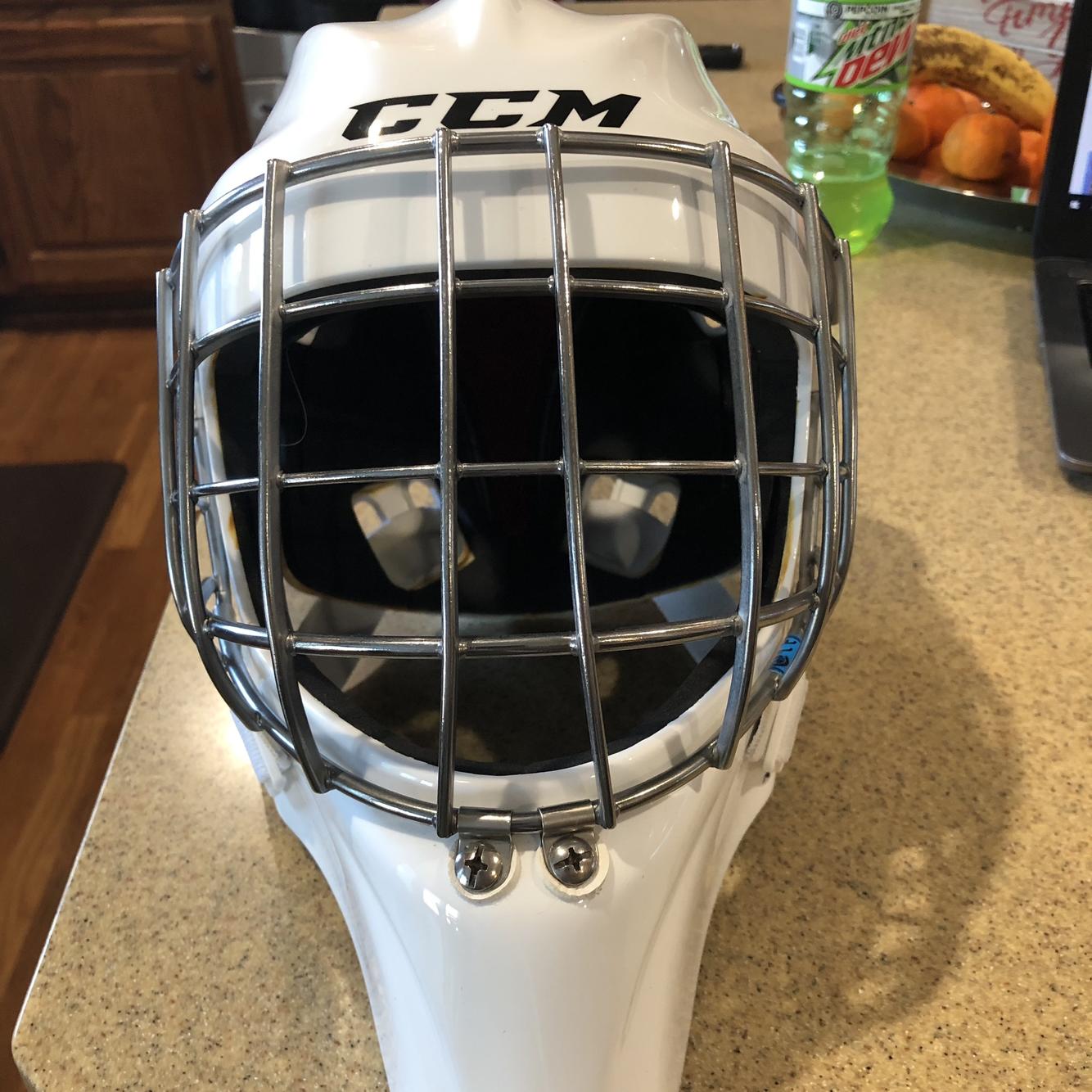 White Senior CCM GF Pro Goalie Mask Pro Stock | SidelineSwap