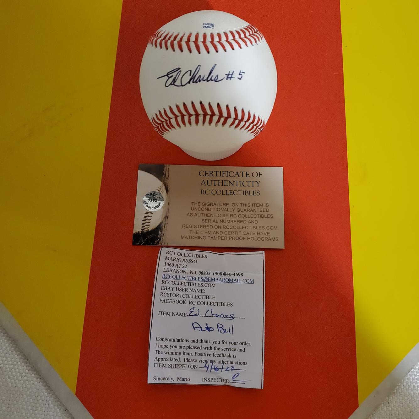 NY.METS LEGEND 1969 W.S.C."THE GLIDER" ED CHARLES AUTOGRAPH BASEBALL W ...