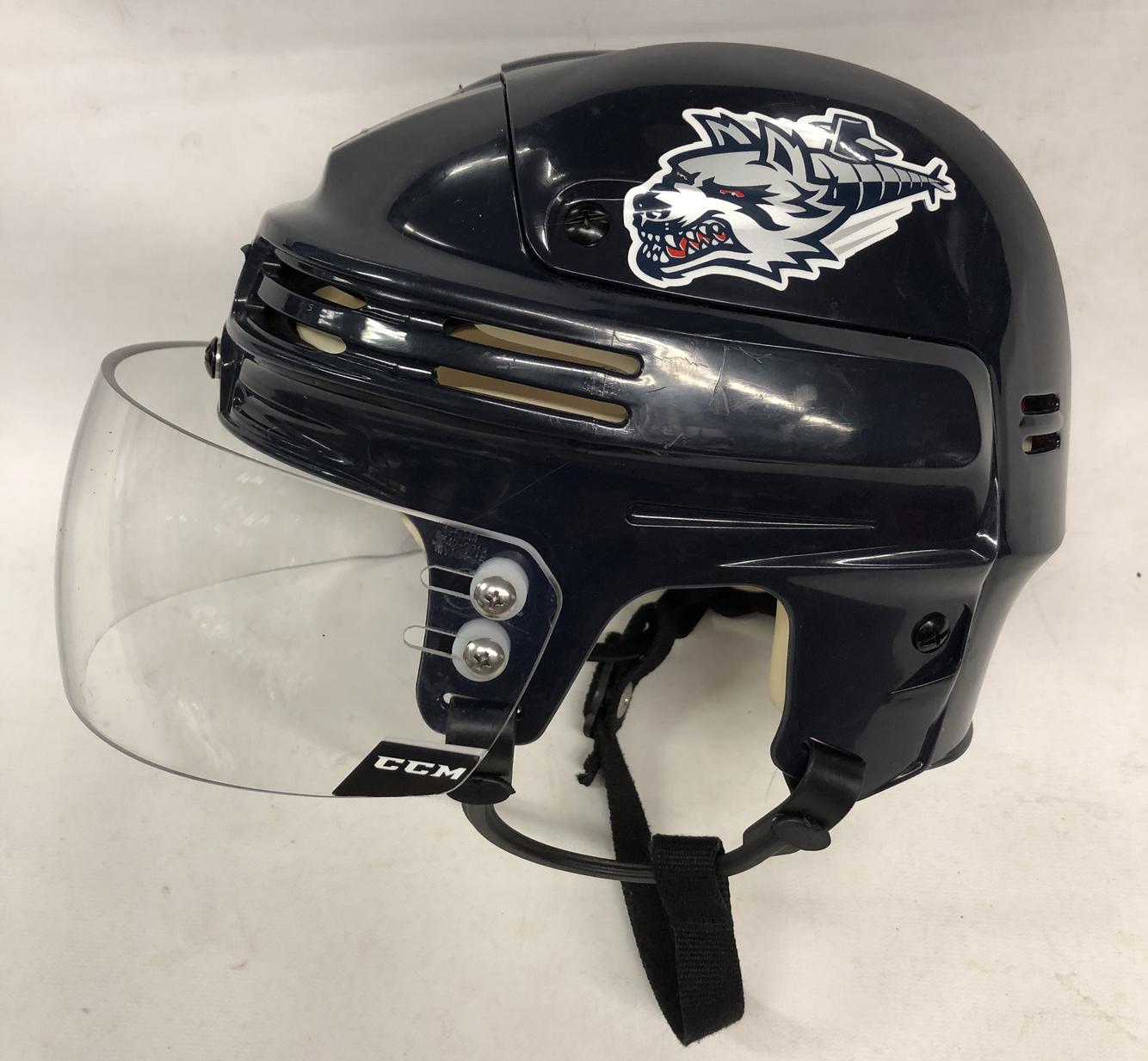 BAUER 4500 PRO STOCK HOCKEY HELMET NAVY MEDIUM WOLFPACK #9 AHL CCM ...