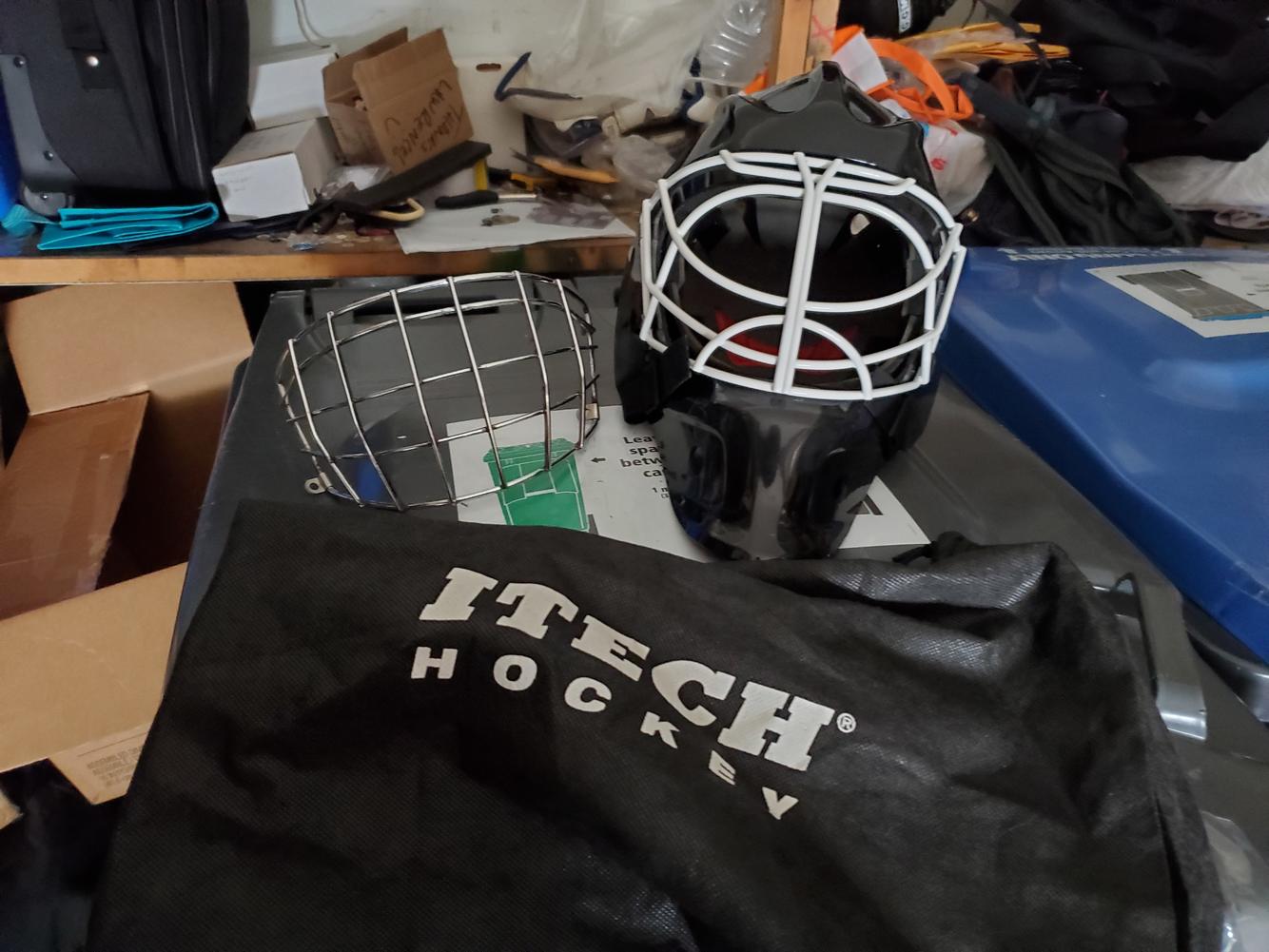 Black Senior Used Itech pro Goalie Mask Pro Stock | SidelineSwap
