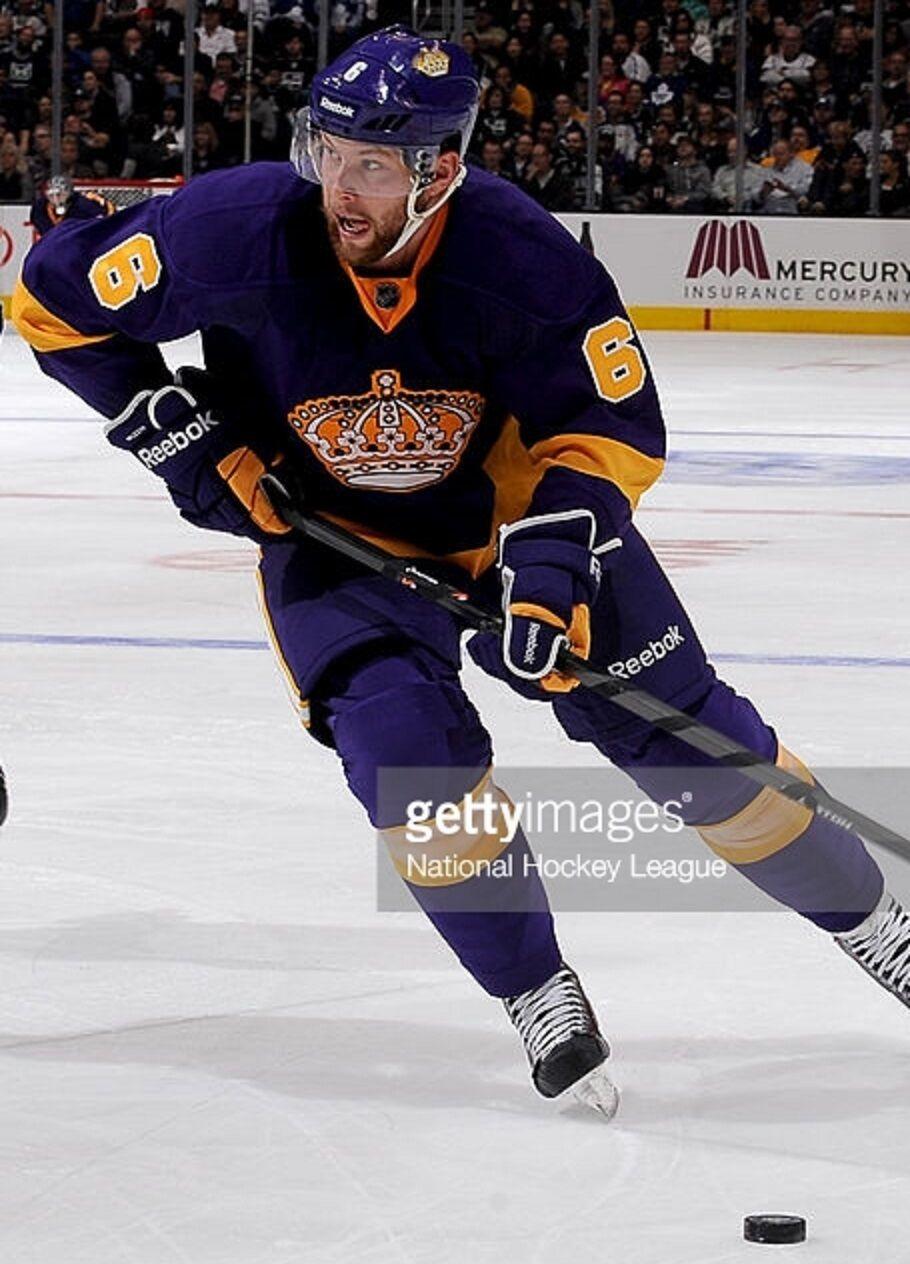 (LA KINGS) Jake Muzzin unused purple+gold Reebok 10K throwback gloves ...