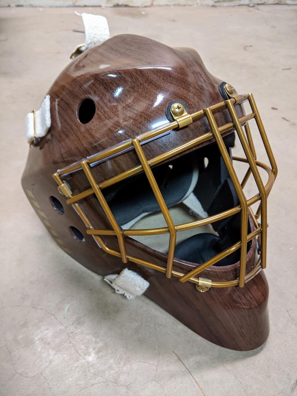 OTNY X1 Elite Goalie Mask with Wood Grain Hydrodip and Gold Cage ...