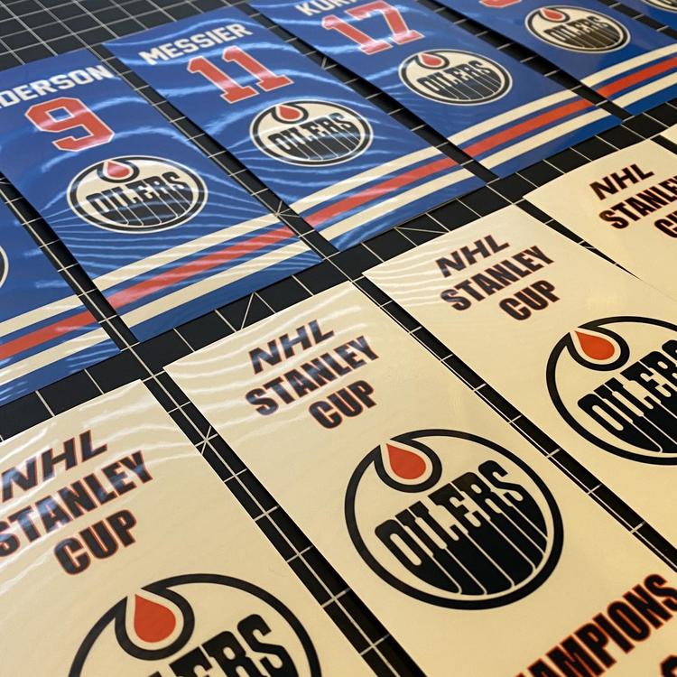 Edmonton Oilers Vinyl Decal Replica Stanley Cup Banners and Retired ...