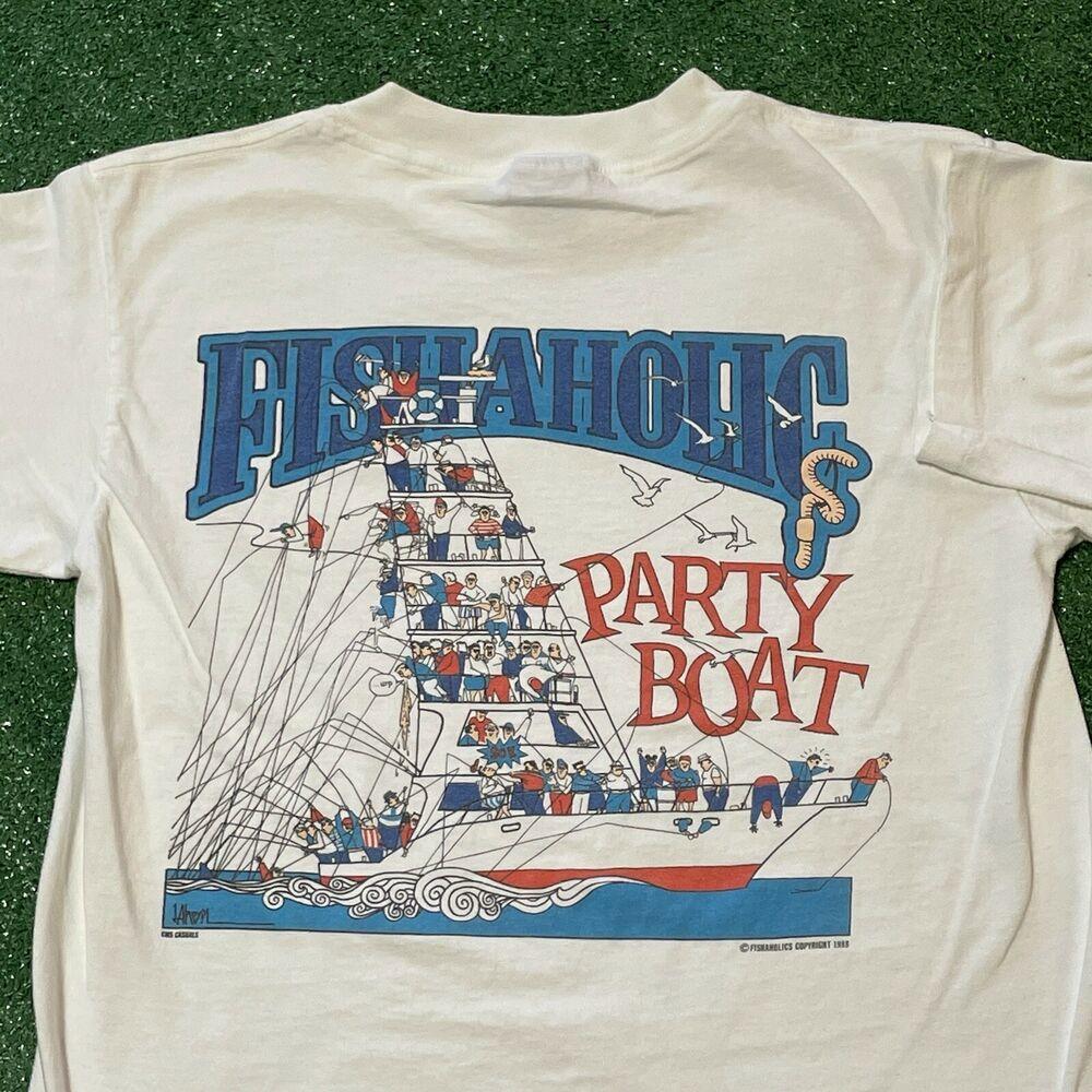 Fishaholic T Shirt Mens Medium Adult White Vintage 80s Fisherman Party ...