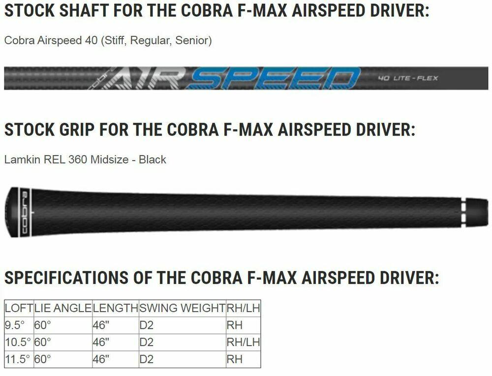 Cobra F-Max Airspeed Offset Driver 10.5* Regular R-Flex + Headcover NEW ...