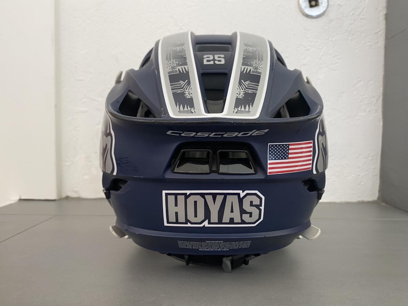 Georgetown Matte Blue Game Worn Cascade S Helmet | SidelineSwap