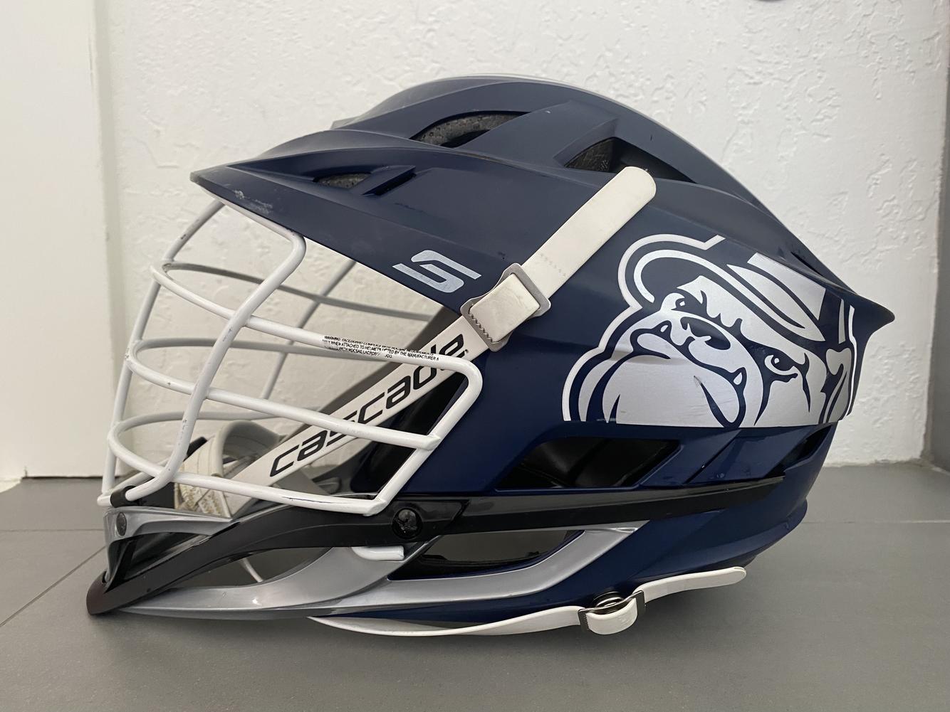 Georgetown Matte Blue Game Worn Cascade S Helmet | SidelineSwap