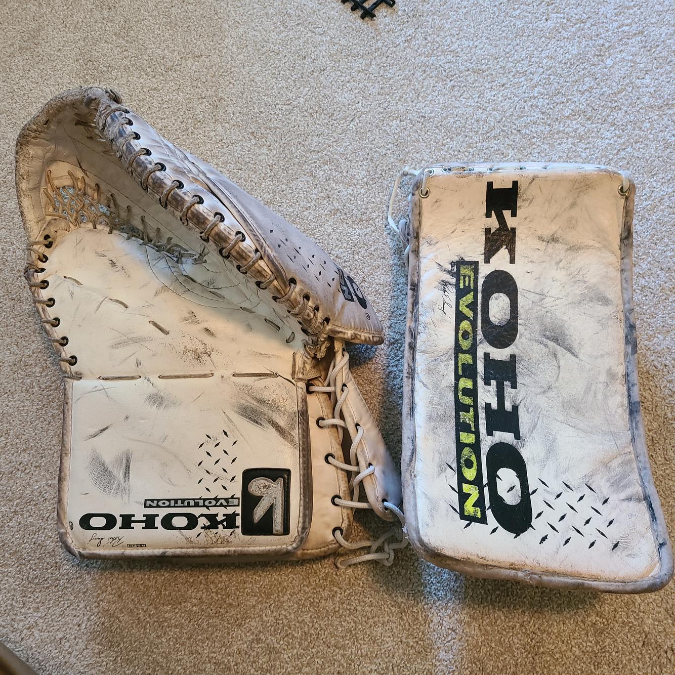 Vintage rare koho evolution glove and blocker set. | SidelineSwap