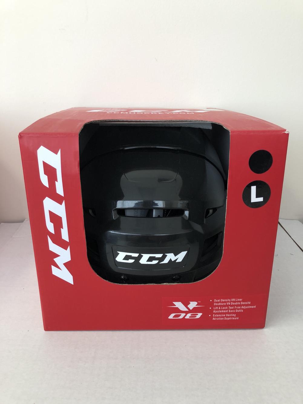 New Senior CCM Vector V08 Hockey Helmet Black Large Lg L vo8 sr ...