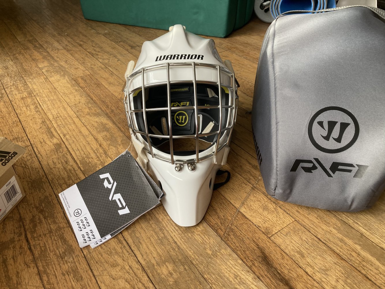 White Senior New Warrior RF1 Pro Goalie Mask Pro Stock | SidelineSwap