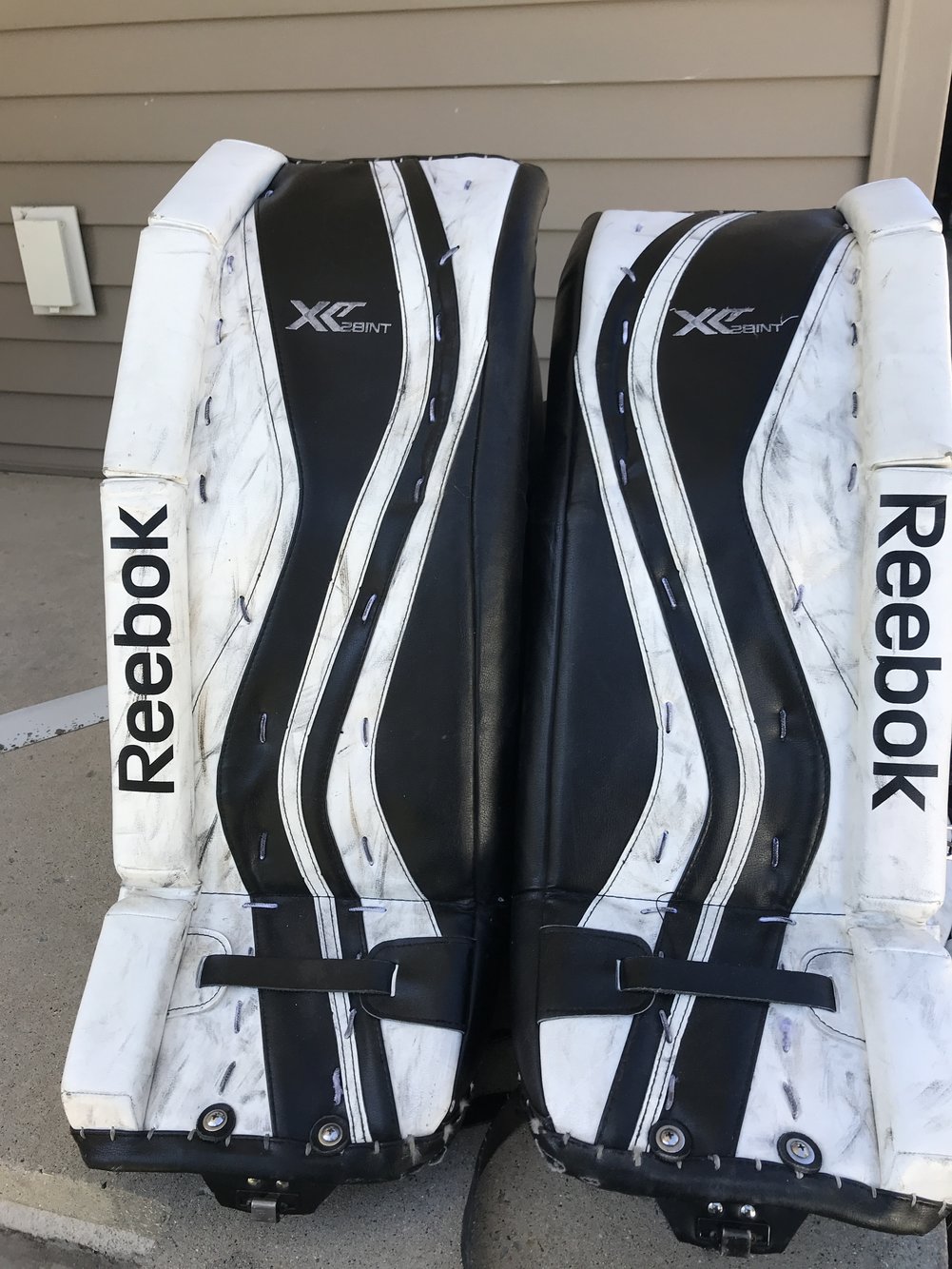 White Used Intermediate 32" Reebok Premier XLT Goalie Leg Pads ...