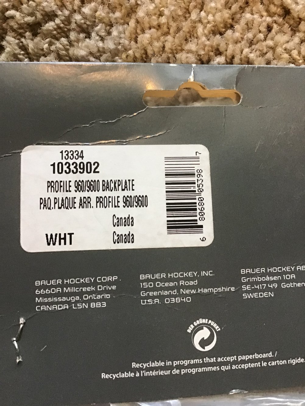 White Senior New Bauer Profile 960 Goalie Mask Back Plate | SidelineSwap