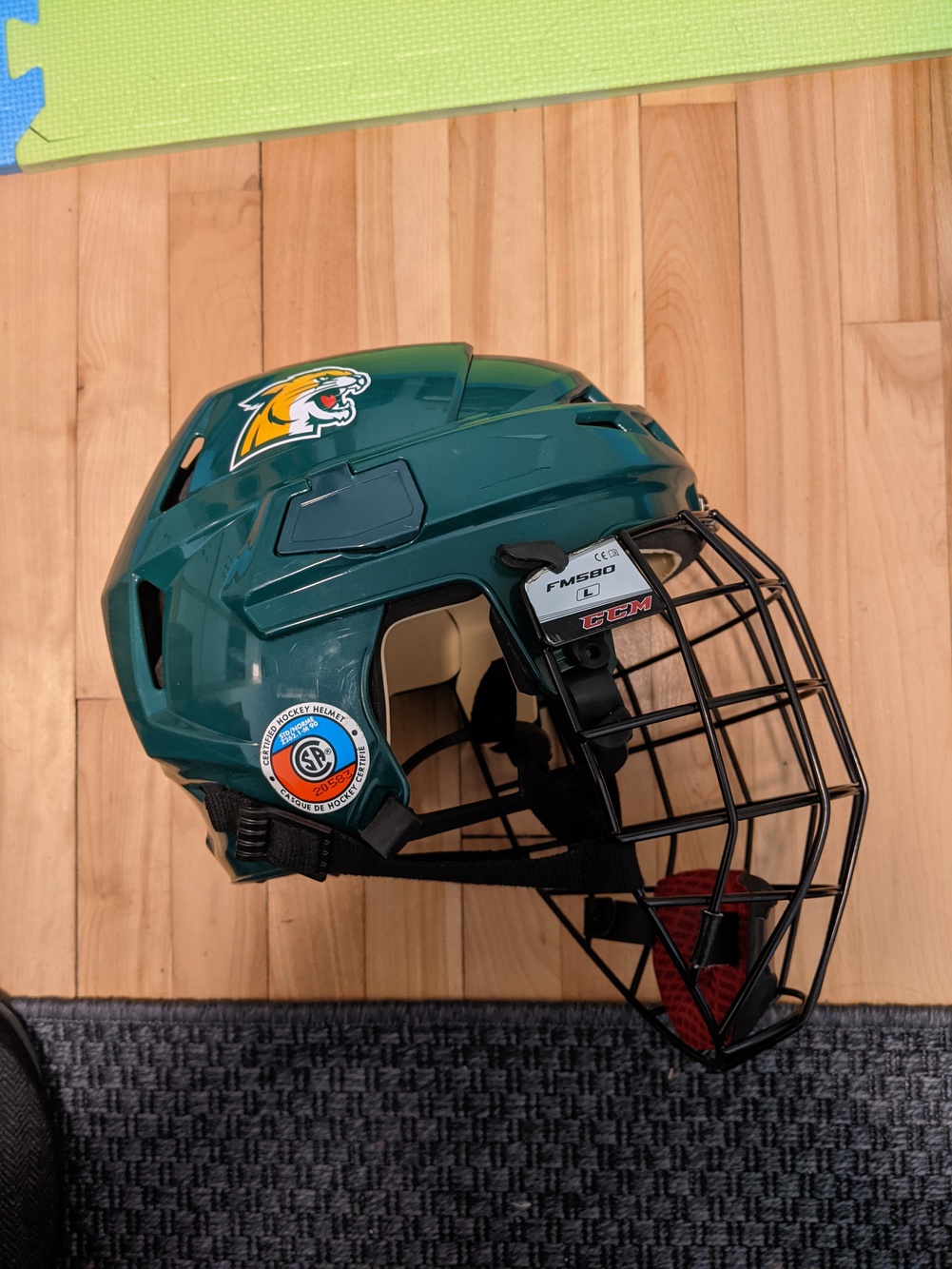 Northern Michigan Green Medium CCM HTV08 Pro Stock Helmet | SidelineSwap