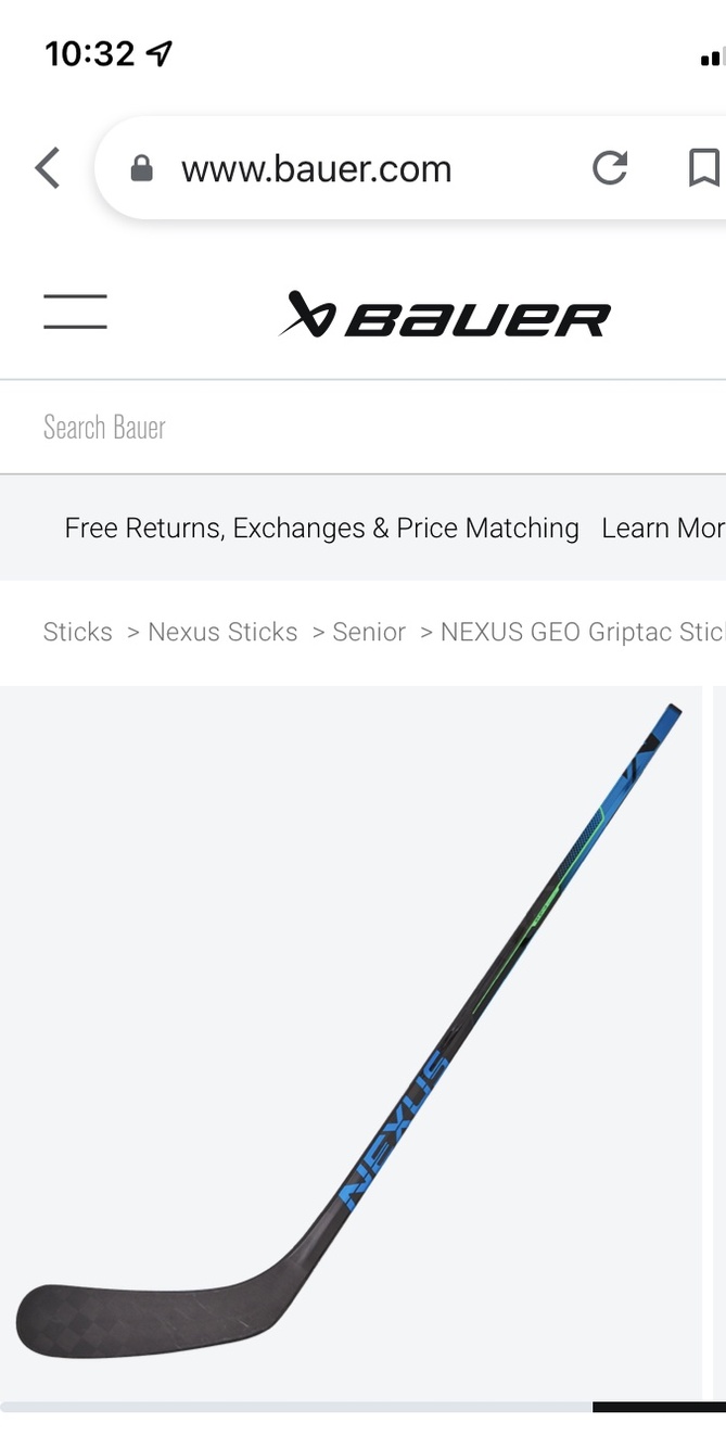 Bauer Nexus Geo Grip Composite Stick - Right Hand, 87 Flex, P92 Blade ...