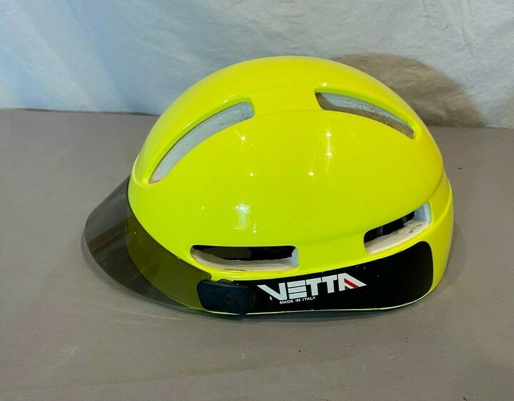 RARE Vintage 1989 Vetta Italy Bright Yellow Bicycle Helmet w/Visor Size ...