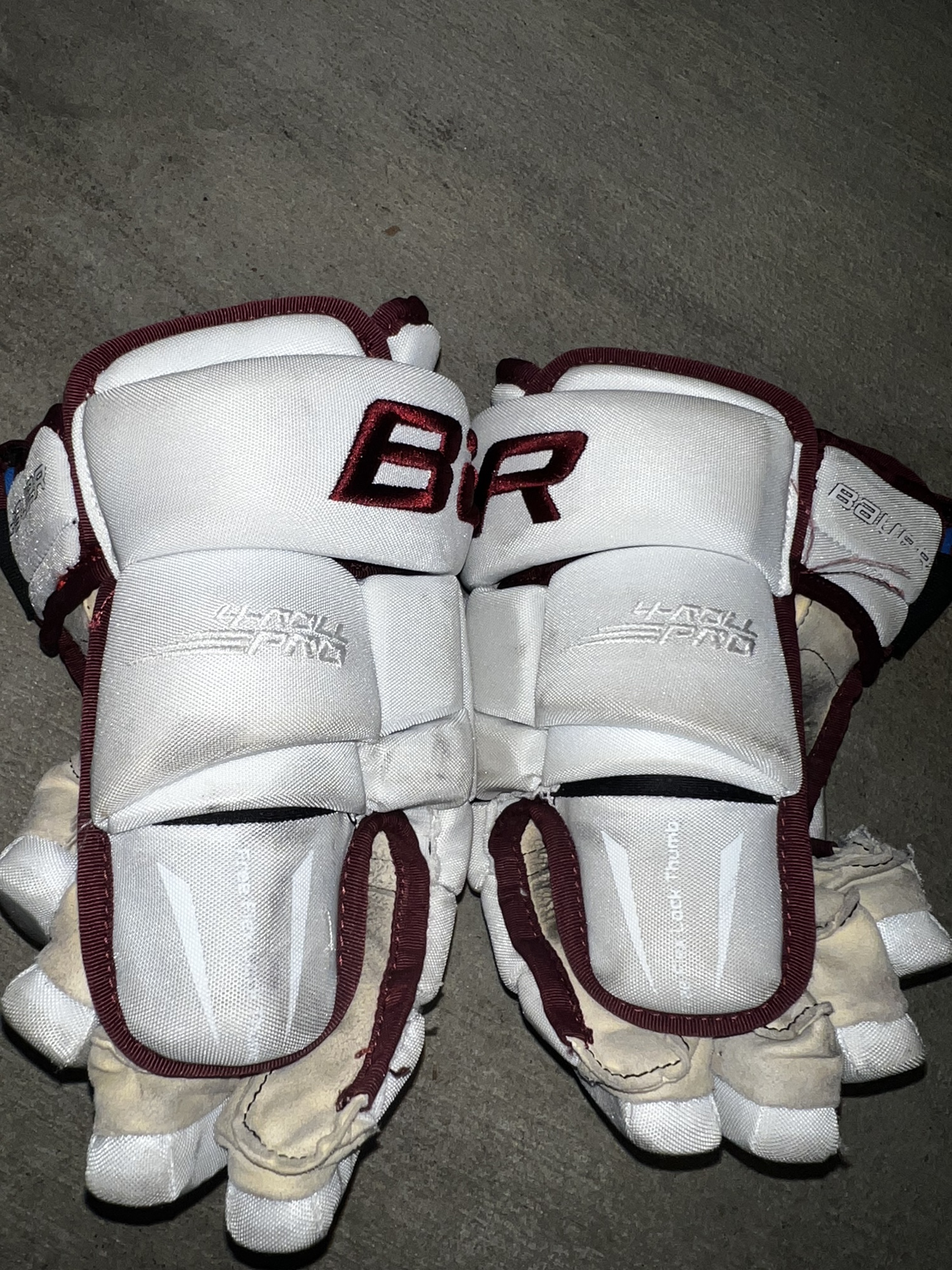 Bauer 4 Roll Pro Hockey Gloves (Maroon and White) | SidelineSwap