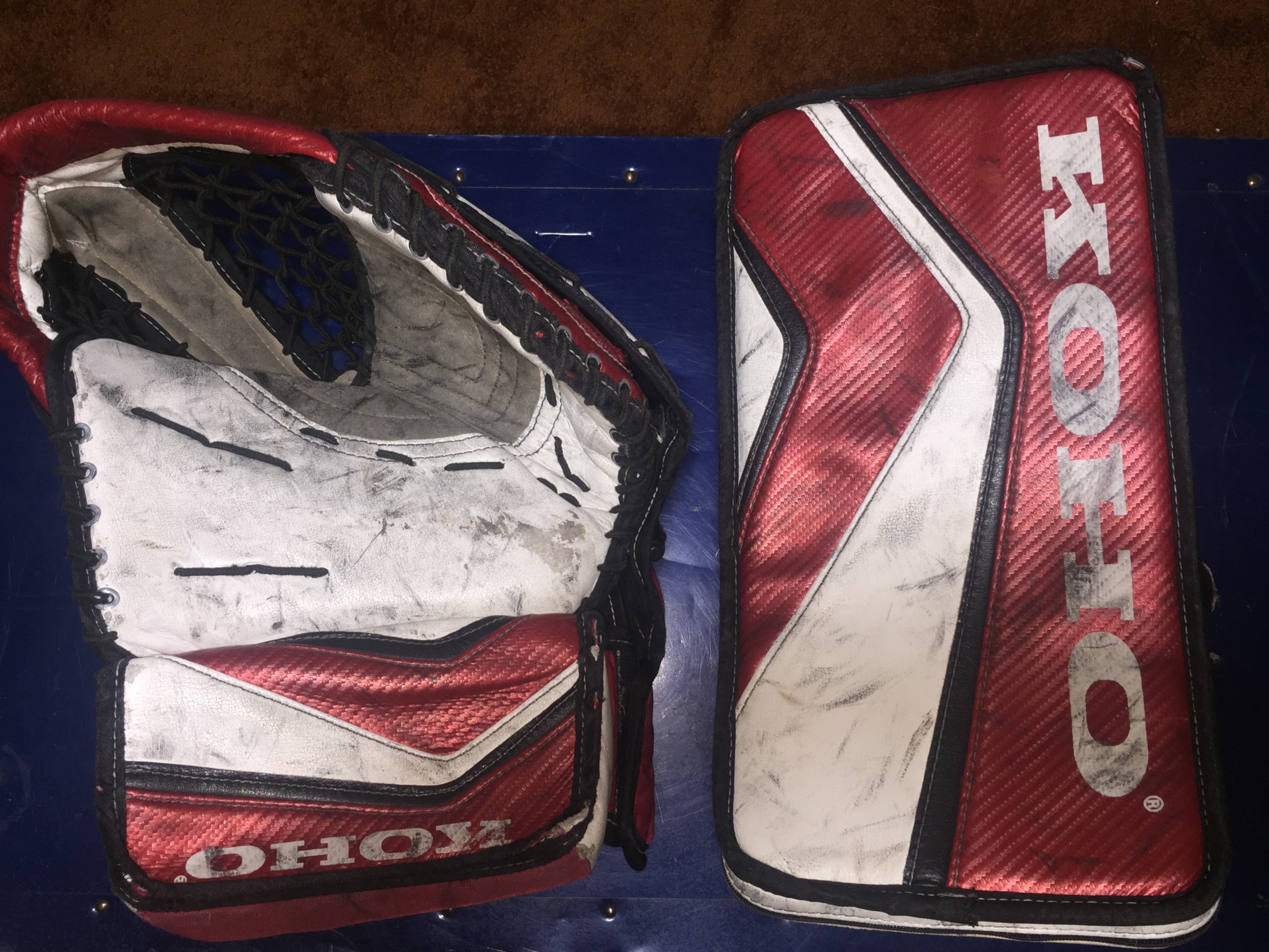 Used 33" Koho 590 Goalie Leg Pads and Glove/ Blocker Pro Stock ...