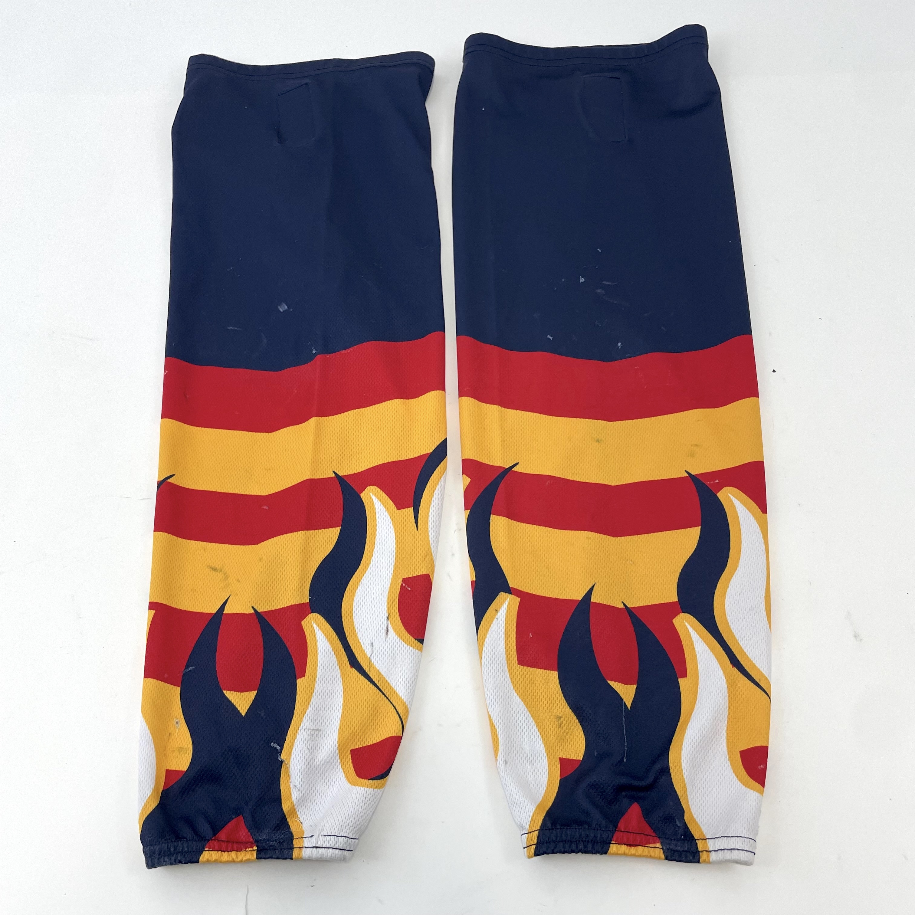 Used - Red, Yellow, White, Navy Blue Flame Socks With Velcro - Adult ...