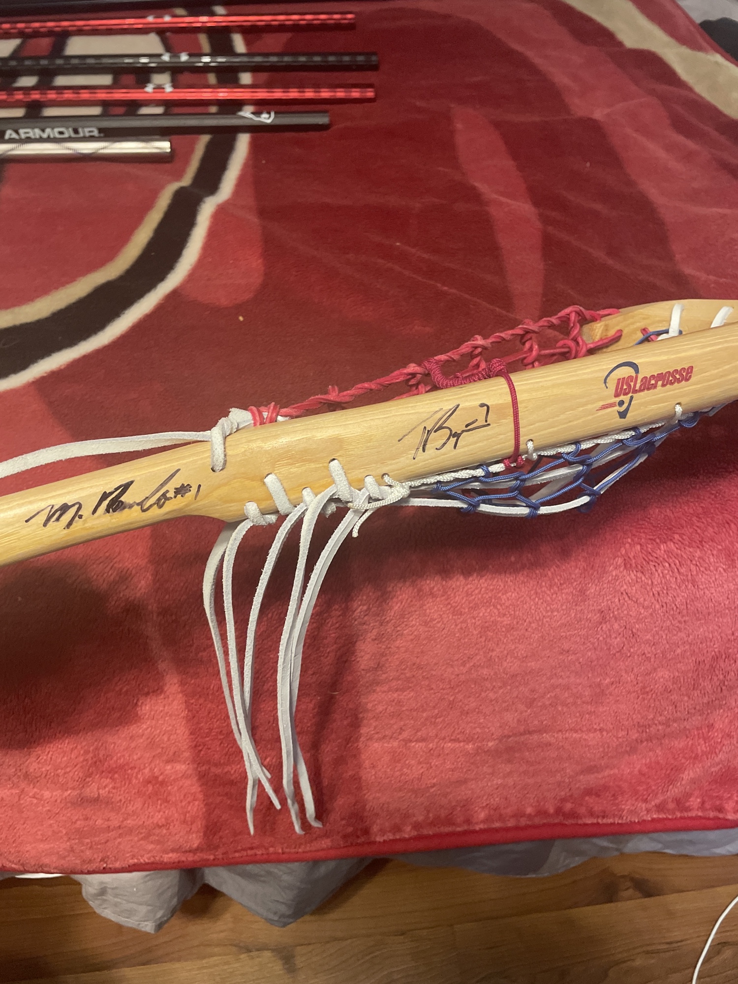 Matt Rambo + Trevor Baptiste Signed Traditional Wooden USLacrosse Stick ...