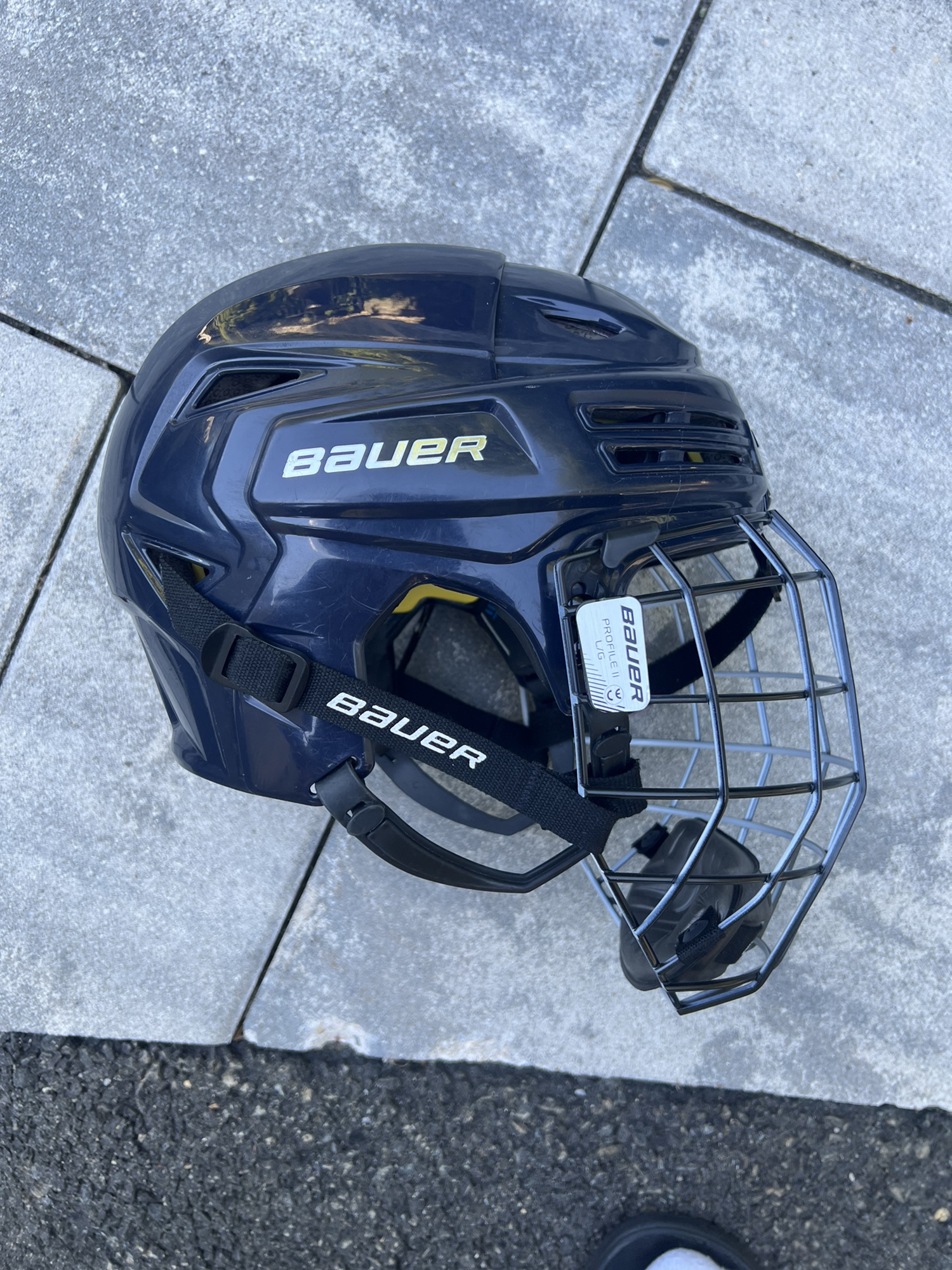 Used Navy Blue Medium Bauer Re-Akt 200 Helmet With Large Bauer Profile ...