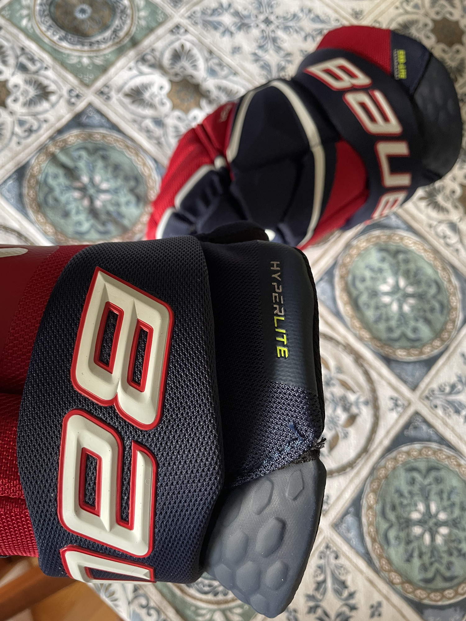 New Bauer Vapor Hyperlite 14” Gloves Red/Blue/White | SidelineSwap