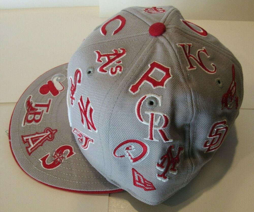 MLB Collage (All Team Logos) New Era 59FIFTY Fitted Grey Baseball Hat 7 ...