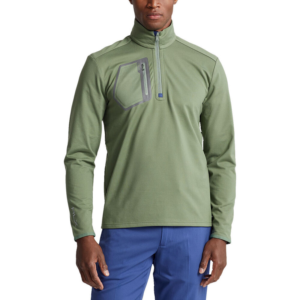 RLX Ralph Lauren Brushed Back Tech Jersey Cargo Green Mens Golf 1/2 Zip ...