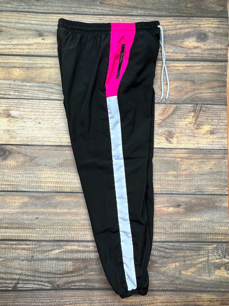New Look Sport Classic Y2K Wind Pants Cuffed Ankle Black Pink White, Women's L | SidelineSwap