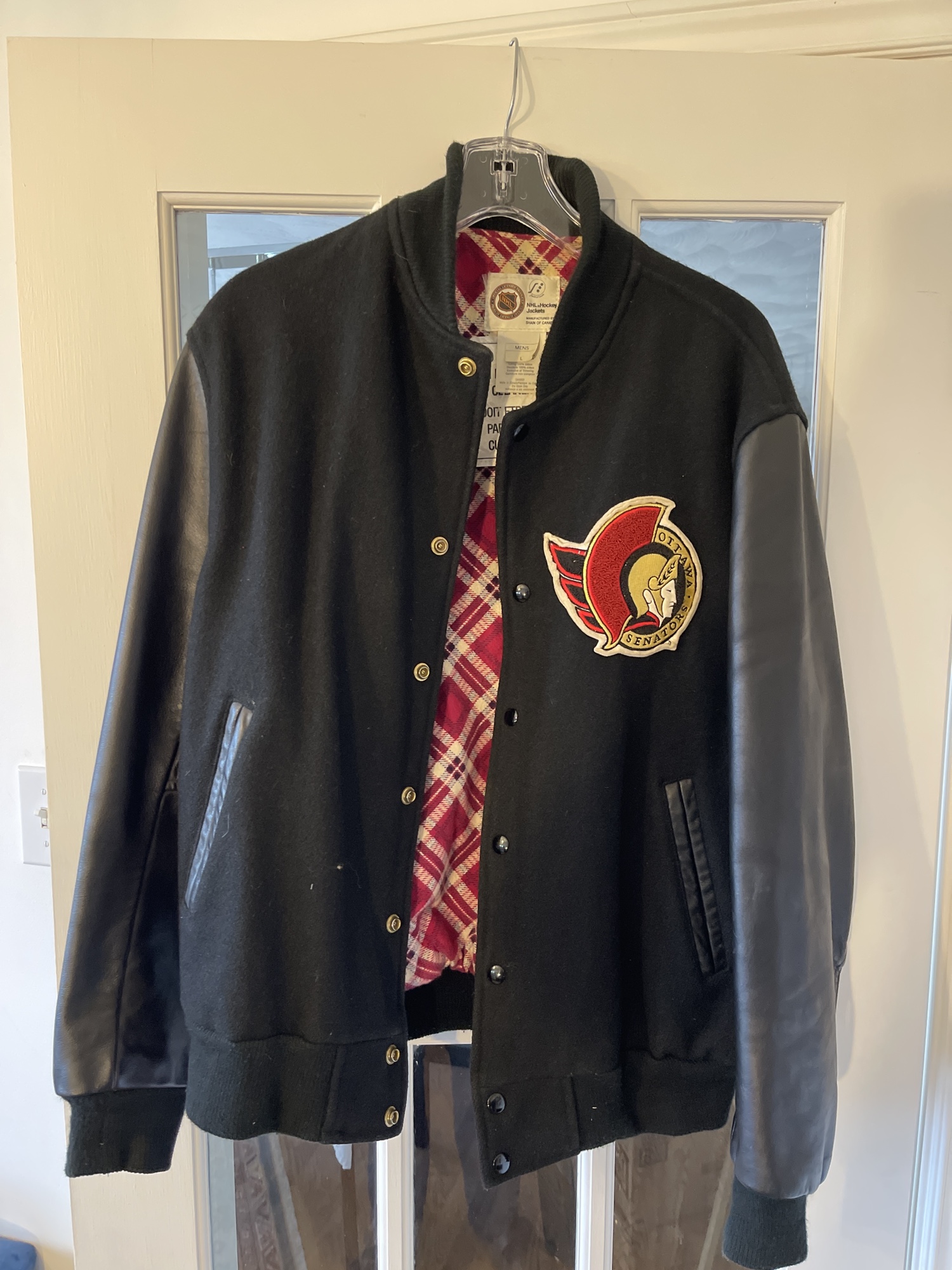 Black Leather College Winter Jacket, Made In Canada | SidelineSwap