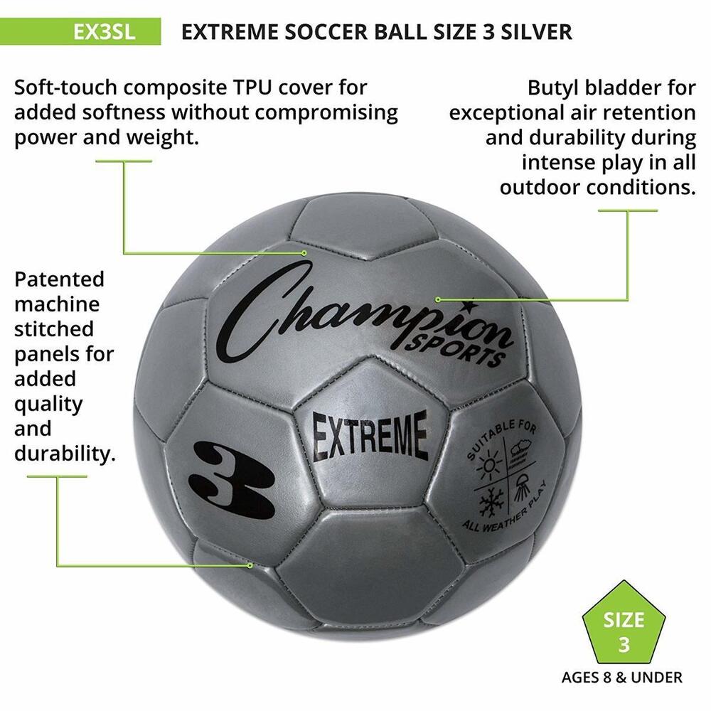 Champion Sports Extreme Soft Touch Butyl Bladder Soccer Ball, Size 3 ...