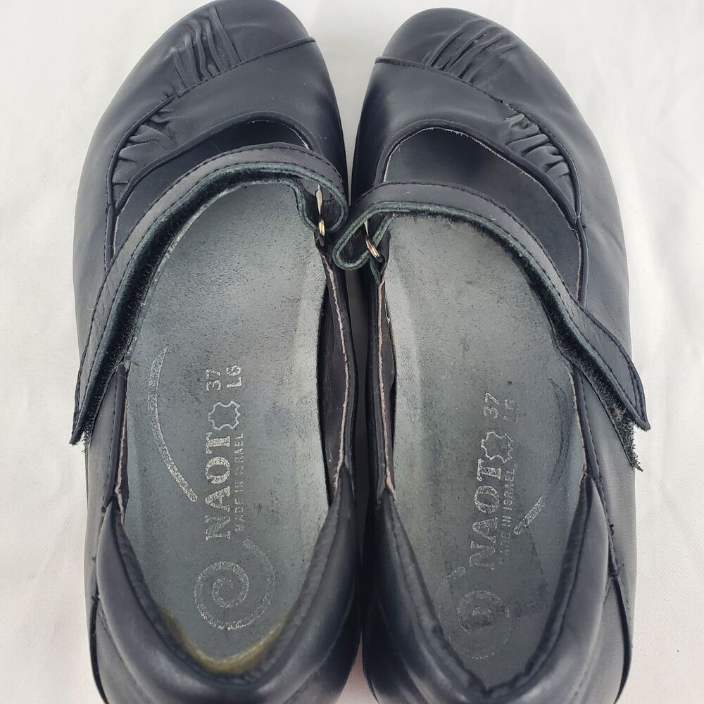 Naot Taramoa Black Leather Ruched Swirl Mary Jane Shoe Womens 37 US 6-6 ...