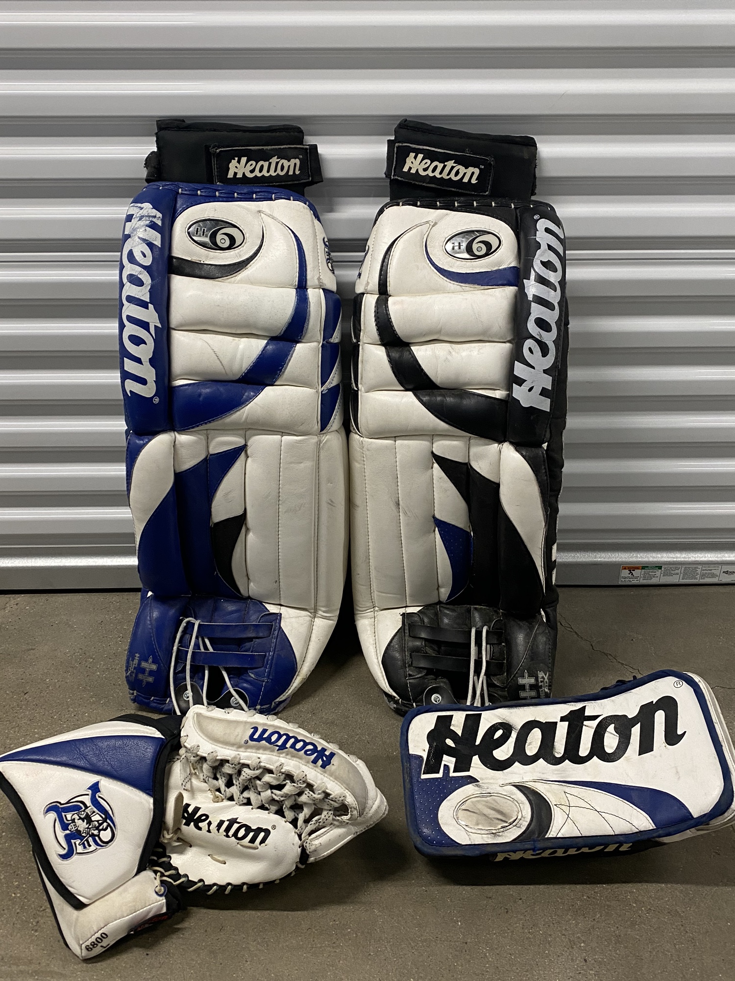 Used 33" Heaton Helite 6 Leg Pads, Blocker and Glove | SidelineSwap