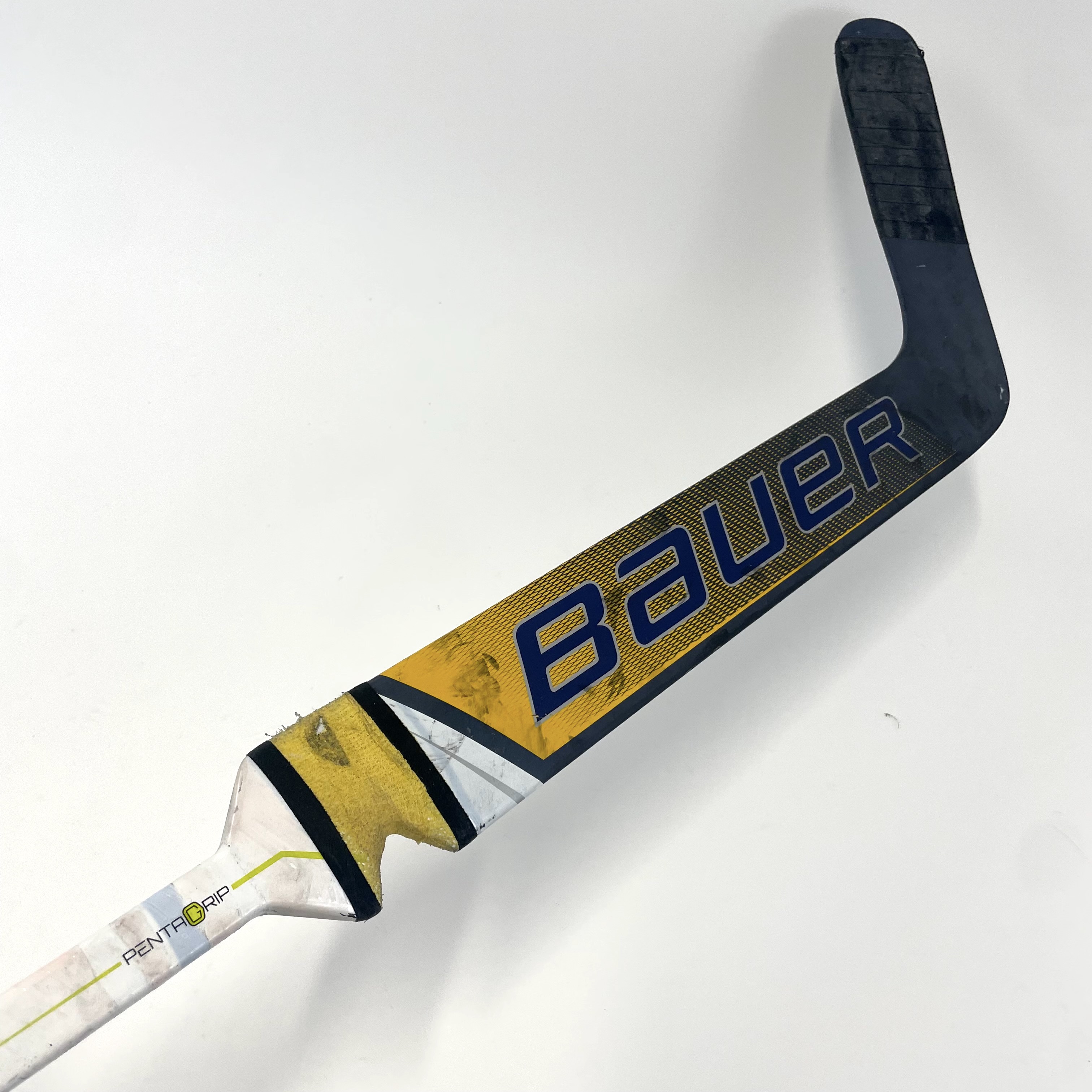 Repaired Regular Blue and Yellow Hyperlite Goalie Stick with Notch | 24 ...