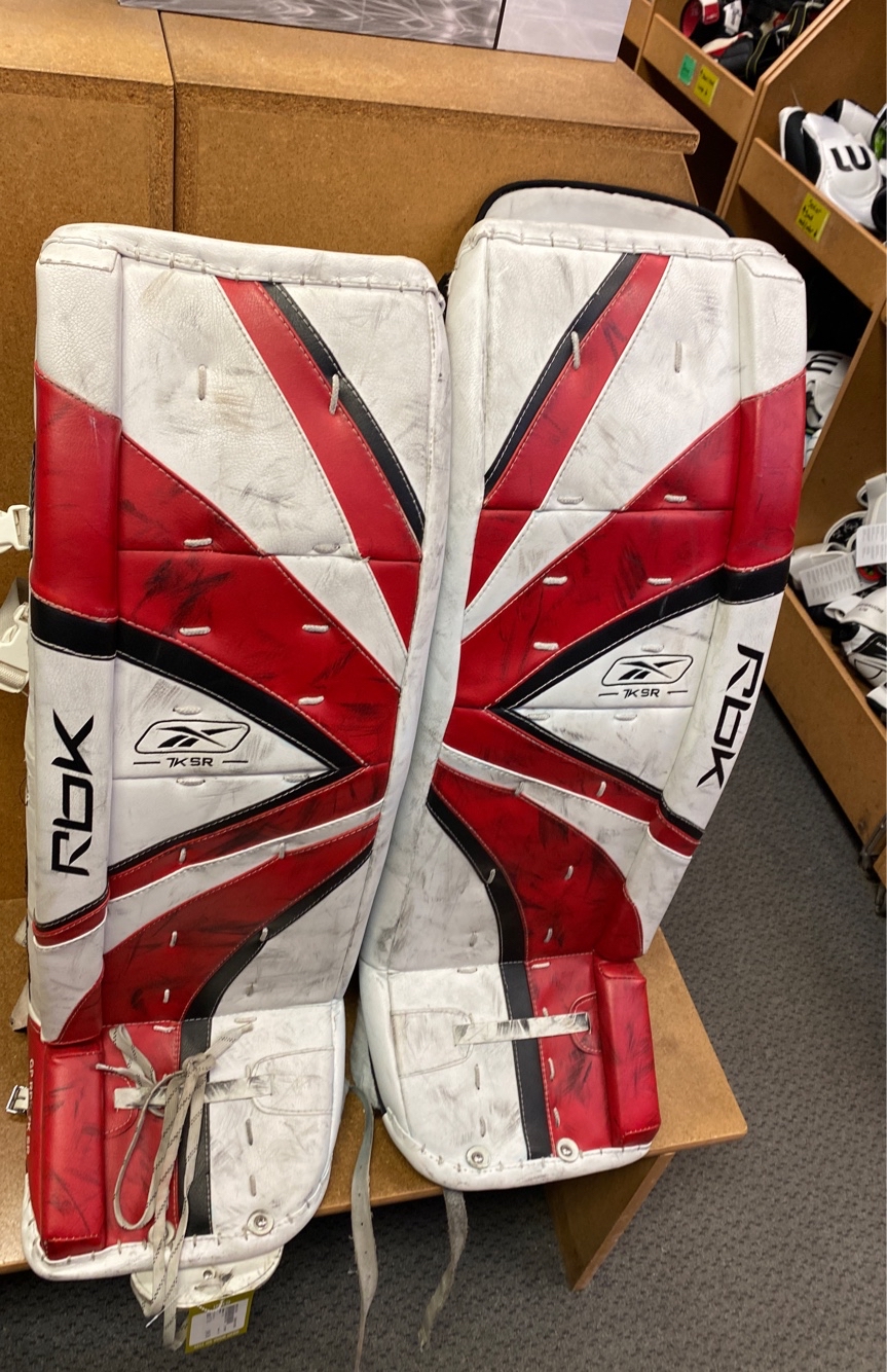 Reebok 7K Leferve Koho Used White Senior 37" Goalie Leg Pads | SidelineSwap