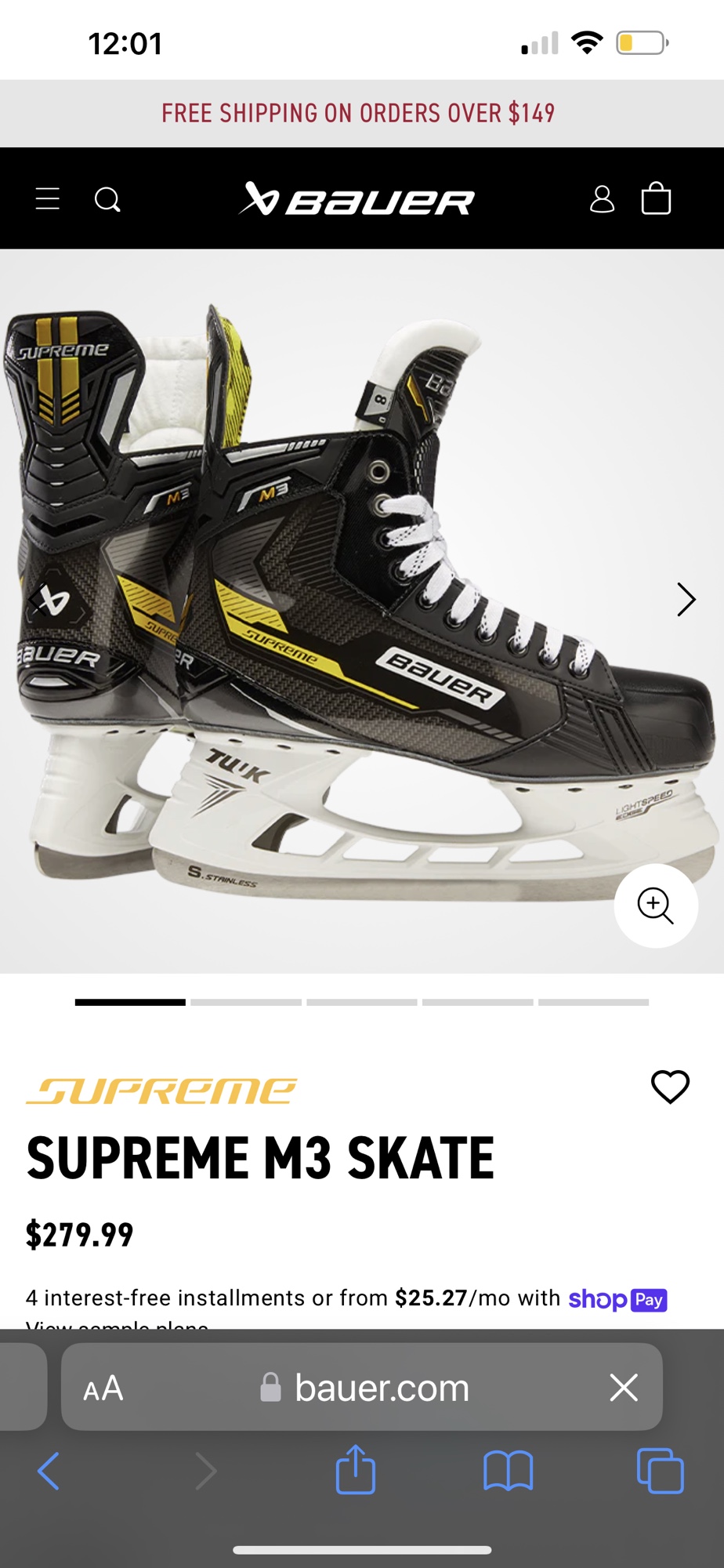 New Bauer Regular Width Size 8 Supreme M3 skate Hockey Skates ...