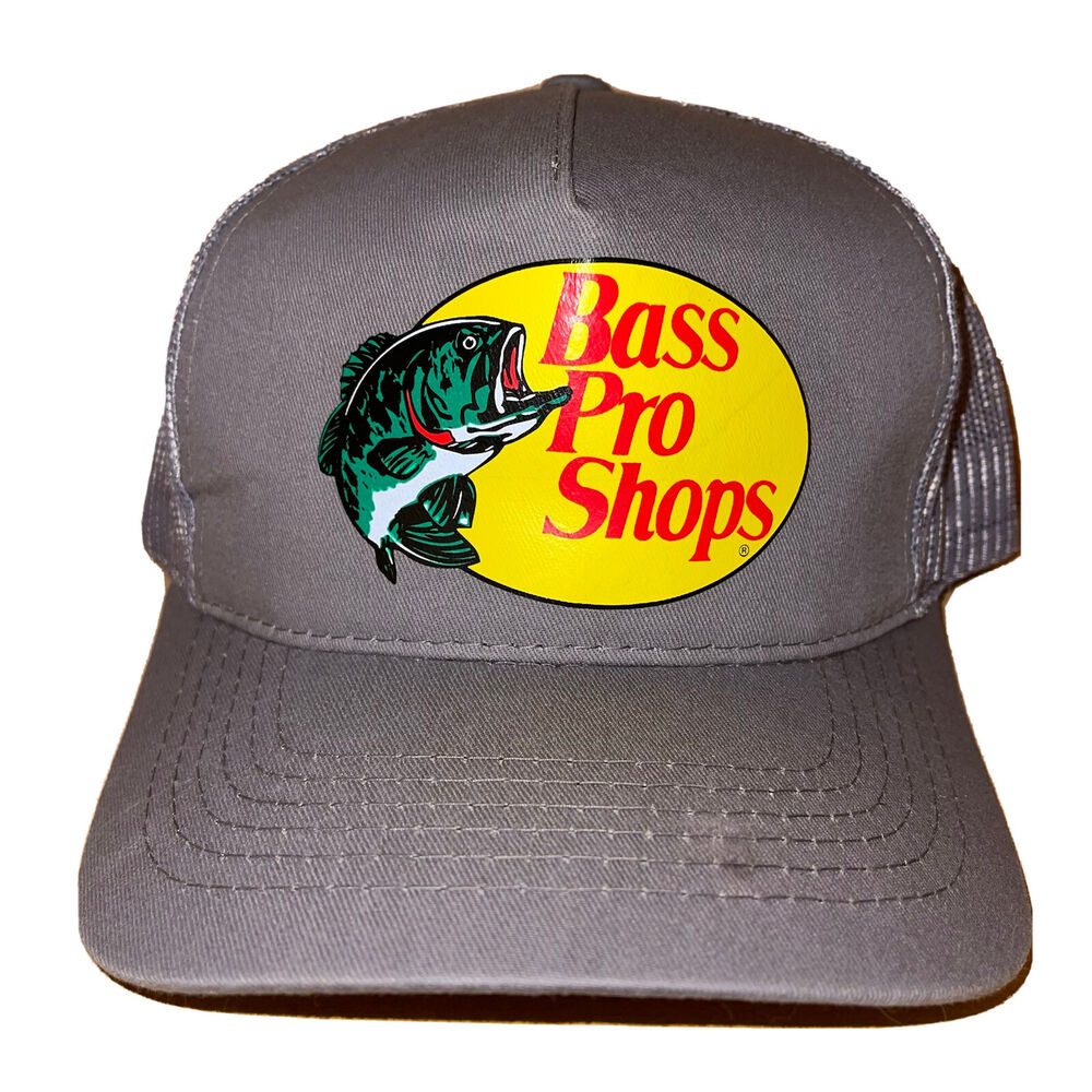 Bass Pro Shops Mesh Logo Fishing Grey Adjustable Snapback Trucker Hat ...