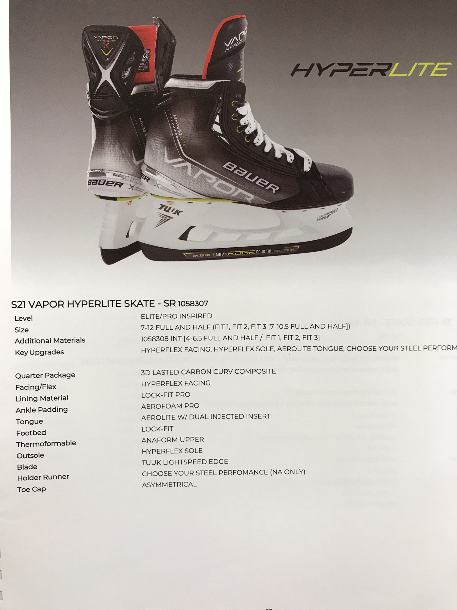 Bauer Vapor Hyperlite Hockey Skates Size 7 Fit 3 | SidelineSwap