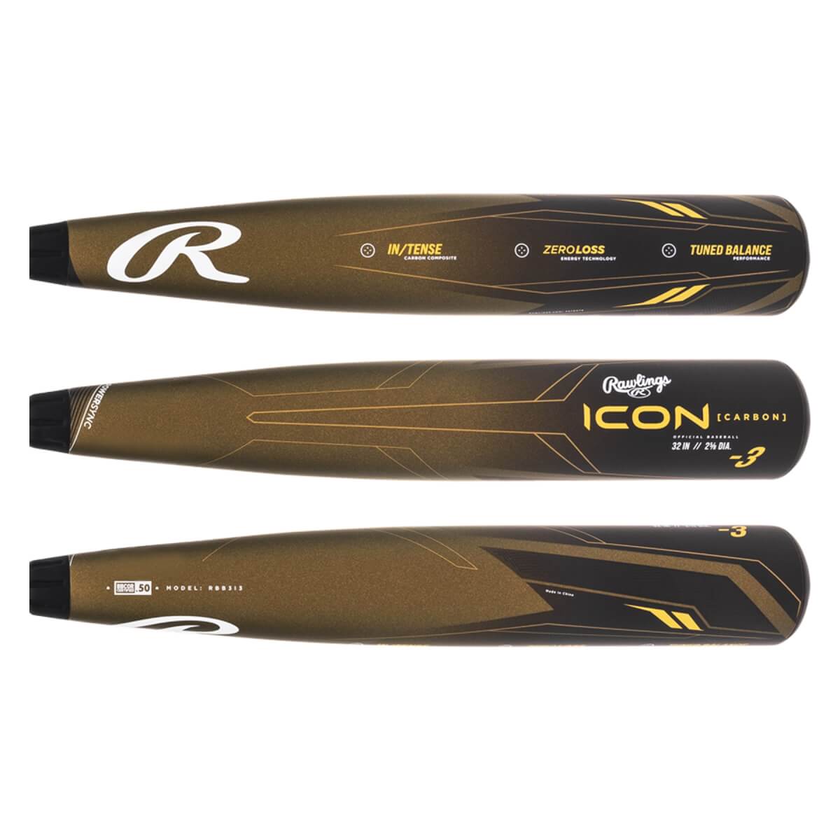 New 2023 Rawlings Icon BBCOR Baseball Bat: RBB3I3 Composite (-3) FREE ...