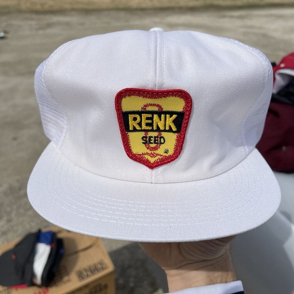 Vintage 1980s Renk Seeds Patch White Trucker Snapback Mesh Hat Rare ...