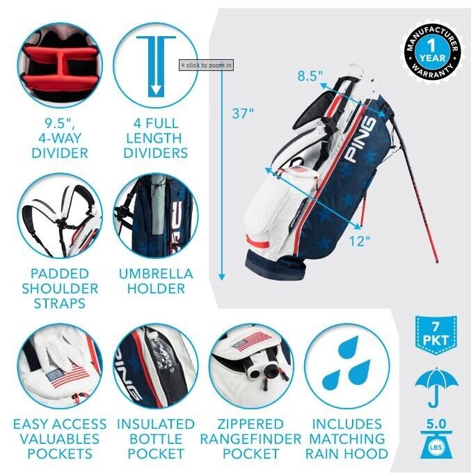 PING Hoofer Lite Stand Carry Golf Bag 201C BLACK 4-Way Divider New ...