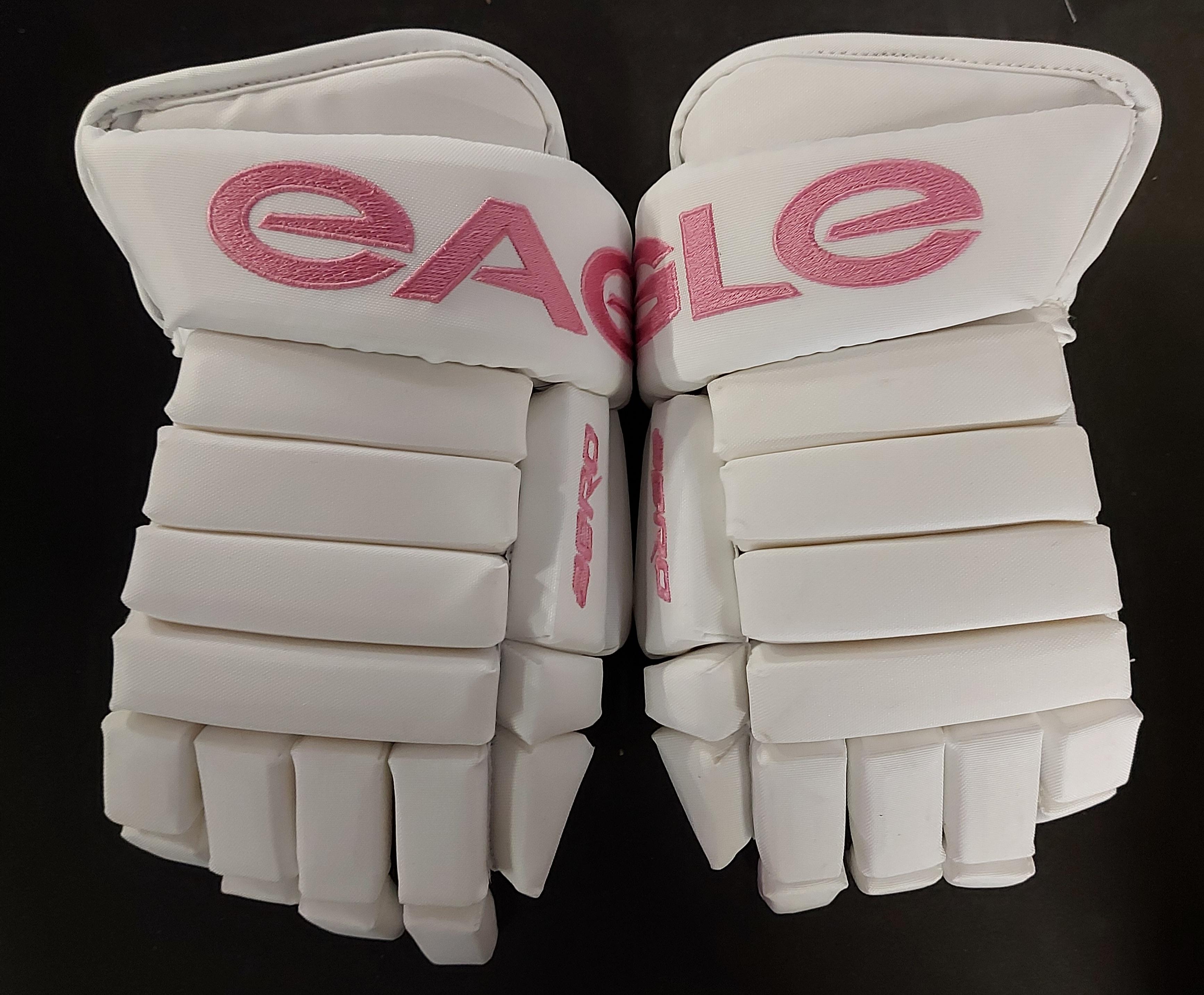 New White & Pink Custom Eagle Aero Gloves (Made in Canada) (GAERO CP) | SidelineSwap