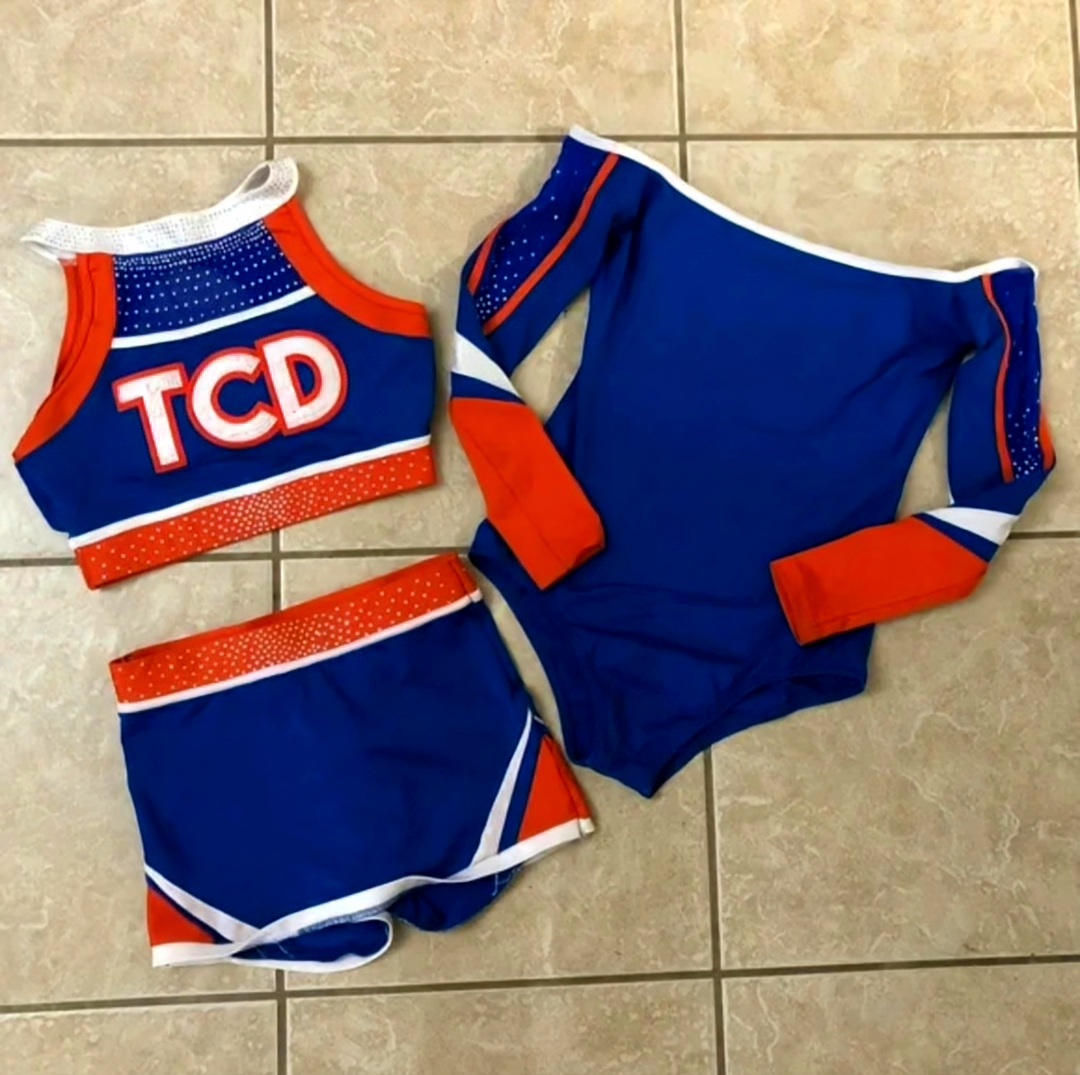 Orange and Blue TCD 3 Piece Competition Cheerleading Uniform - Adult ...