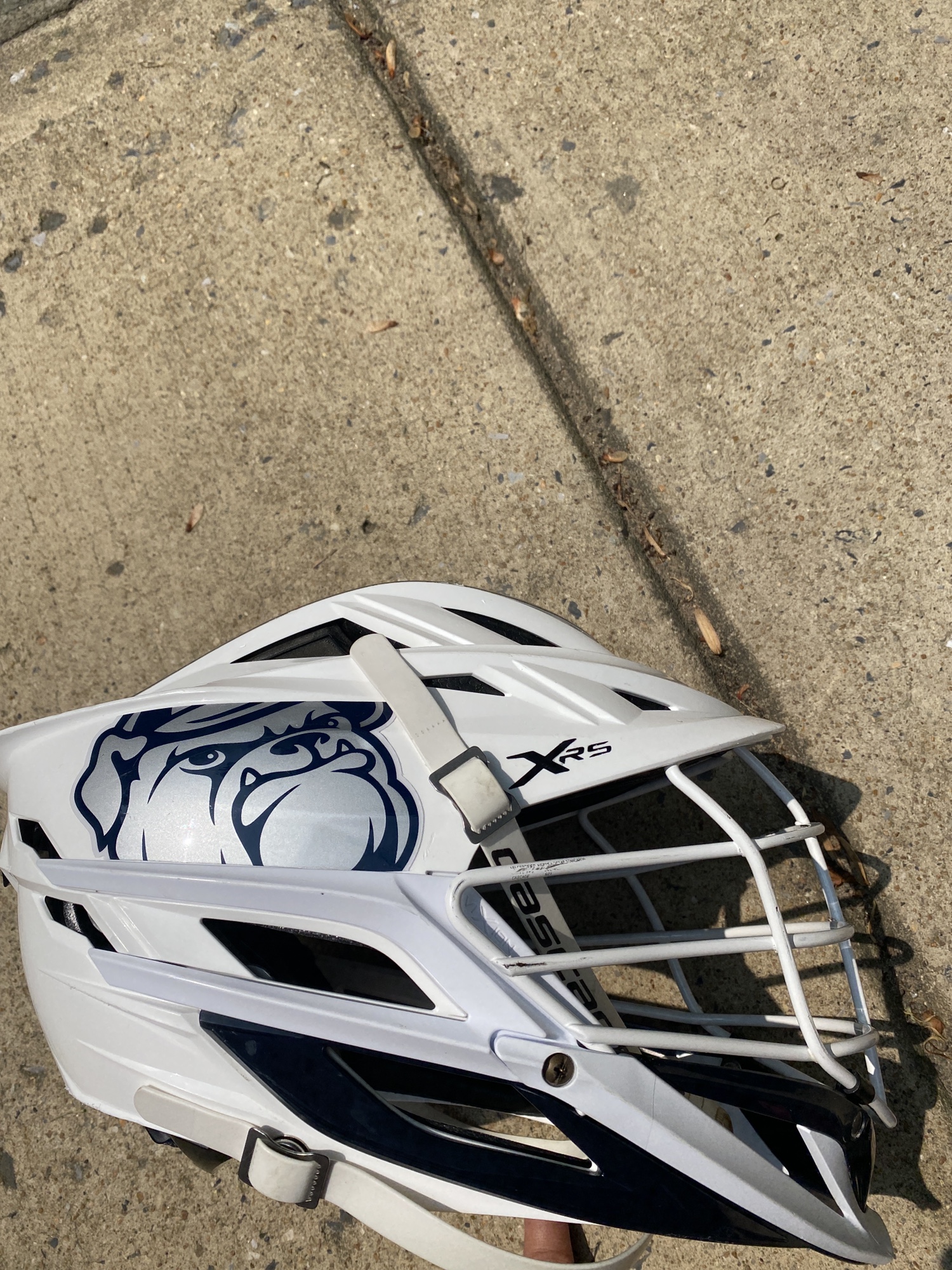 Georgetown Game Worn White Cascade XRS Lacrosse Helmet | SidelineSwap