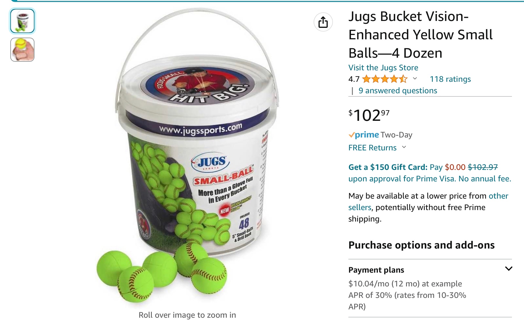 Jugs Bucket. - vision enhanced small balls (4 dozen) | SidelineSwap