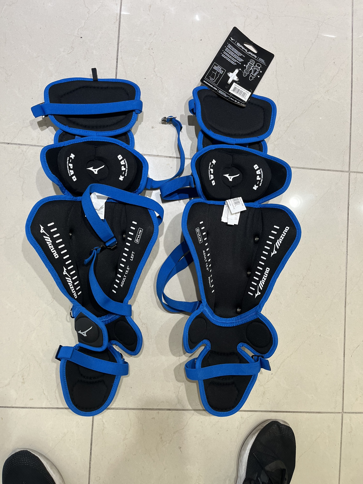 New Mizuno Samurai 15.5” Black/Royal Baseball Leg Guards | SidelineSwap