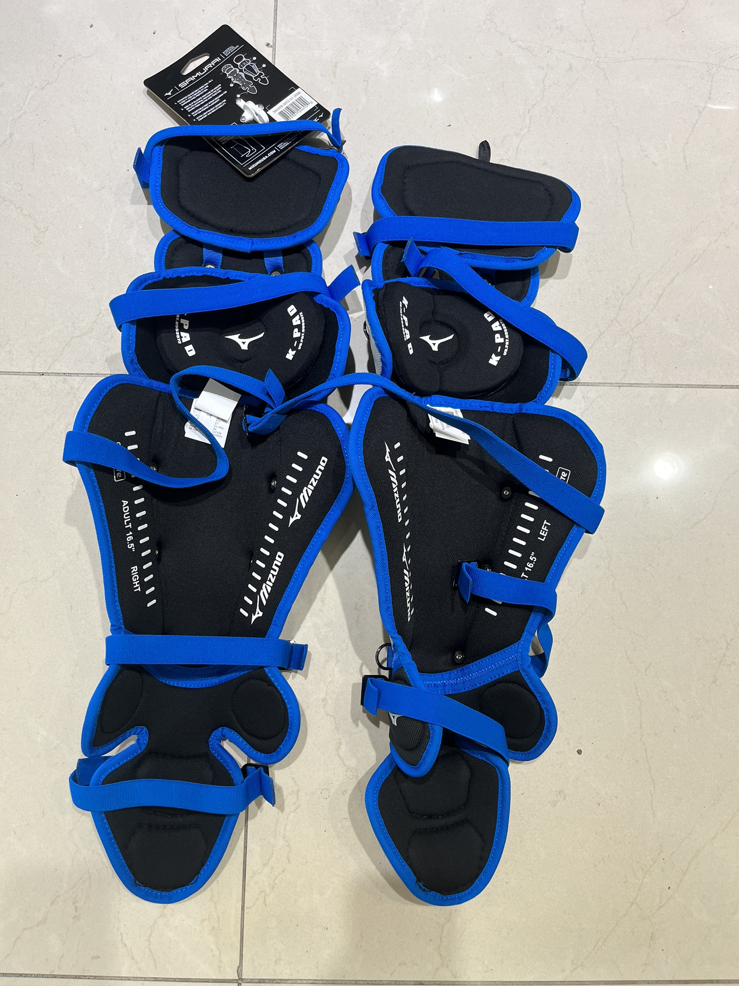New Mizuno Samurai 16.5” Black/Royal Baseball Leg Guards | SidelineSwap