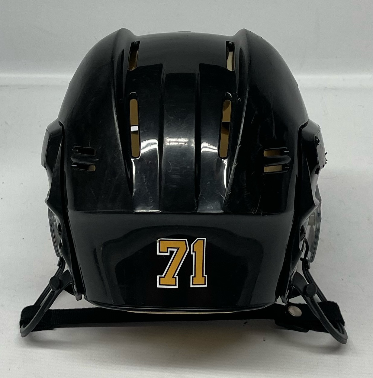 BAUER 4500 PRO STOCK HOCKEY HELMET MEDIUM BLACK BRUINS NHL HALL #71 ...