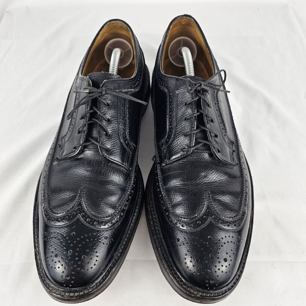 Vintage Florsheim Imperial Mens 10.5C Black Pebble Long Wing Tip V ...